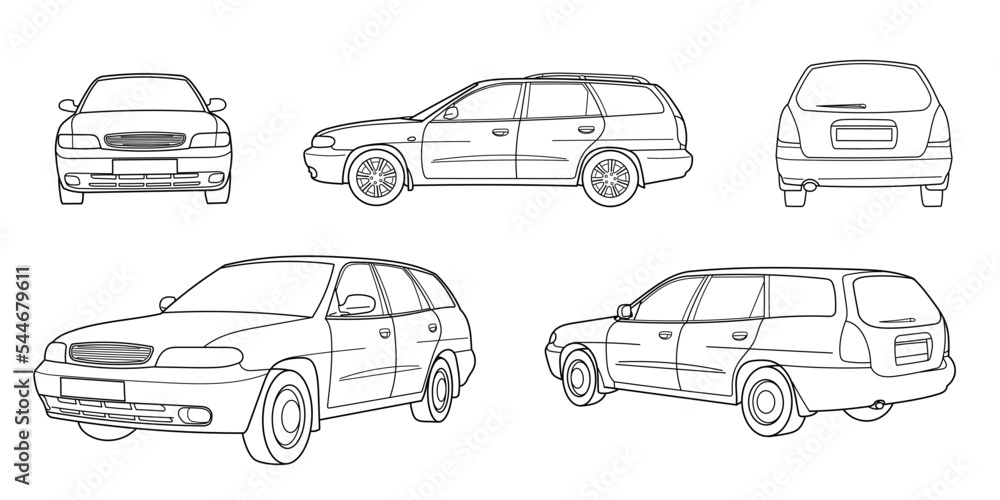 Set of classic station wagon. Different five view shot - front, rear ...