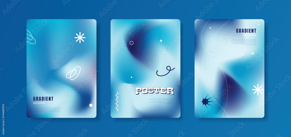 Blue color gradient poster design template set with brutalist design ...