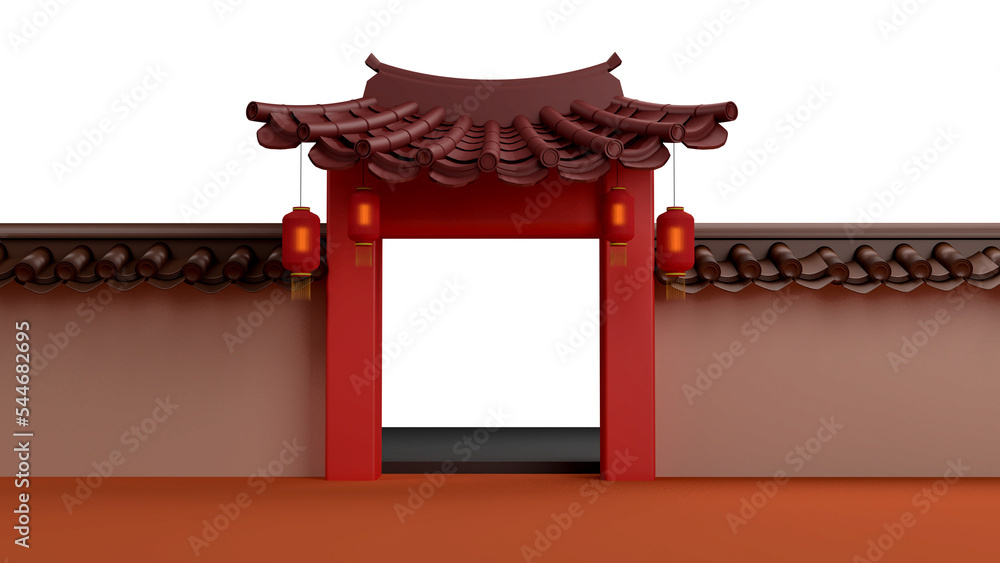 3d render chinese gate with lantern Stock Illustration | Adobe Stock
