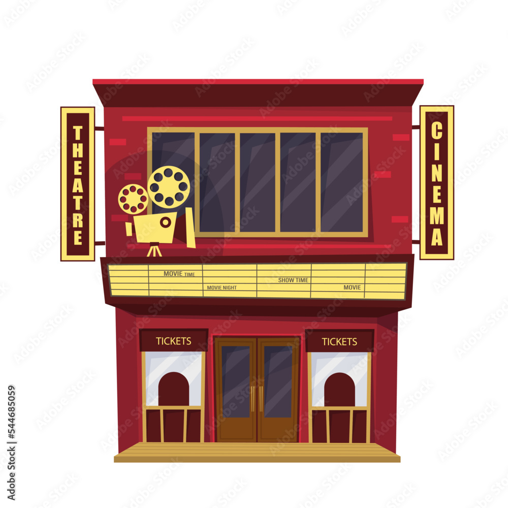 Isolated movie theater on white background. Building with cinema sign ...