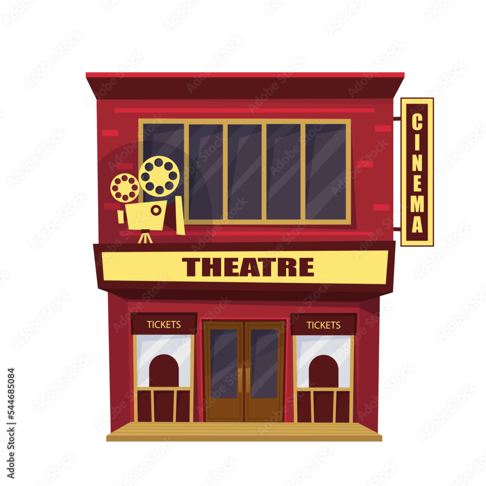 Cartoon movie theater house for lifestyle design. Flat design style ...
