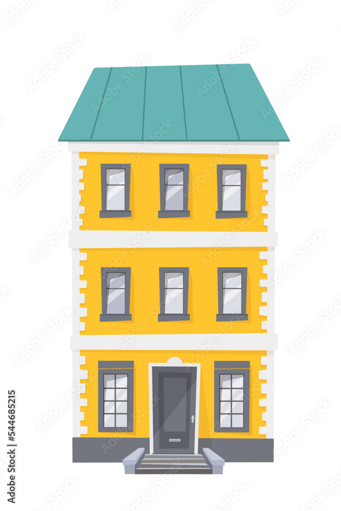 Cartoon yellow house with green roof for decoration city design. Stock ...