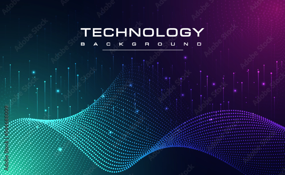 Digital technology blue green background, online cyber media algorithm ...
