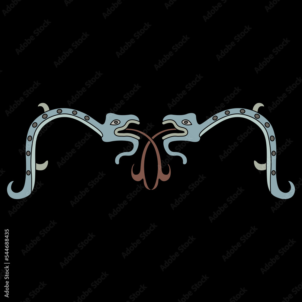 Symmetrical animal design or frame with two fantastic snakes or dragons ...