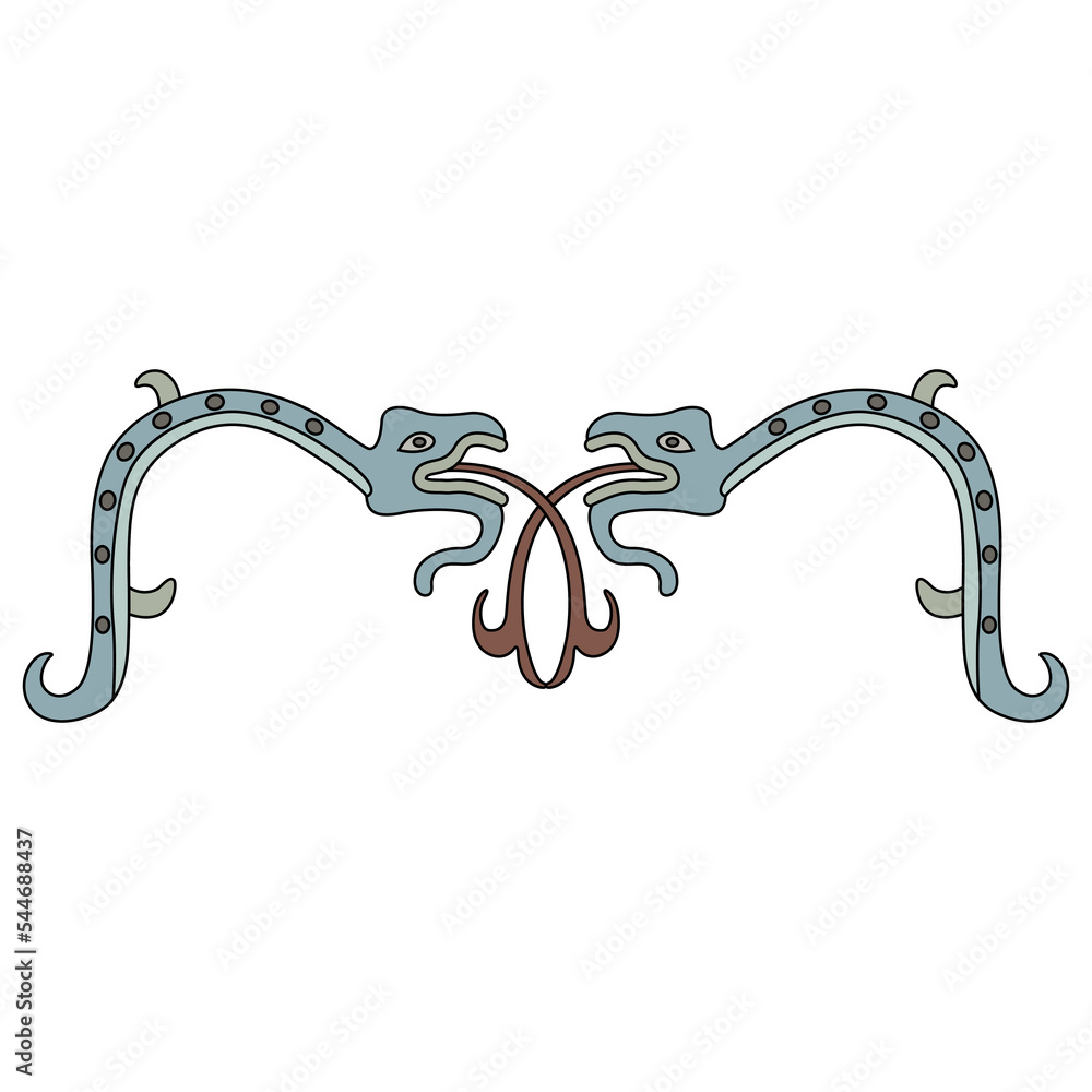 Symmetrical animal design or frame with two fantastic snakes or dragons ...