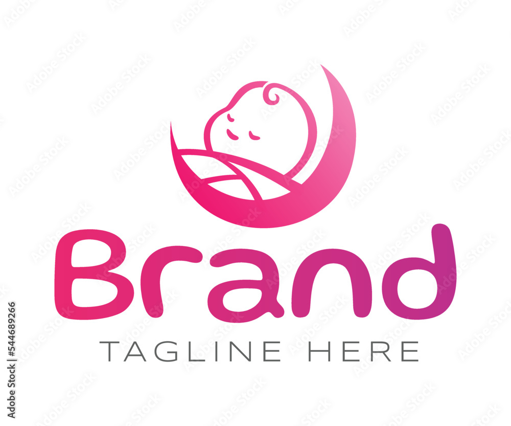 Baby logo design template. Cute baby sleeping in baby stroller stylized ...