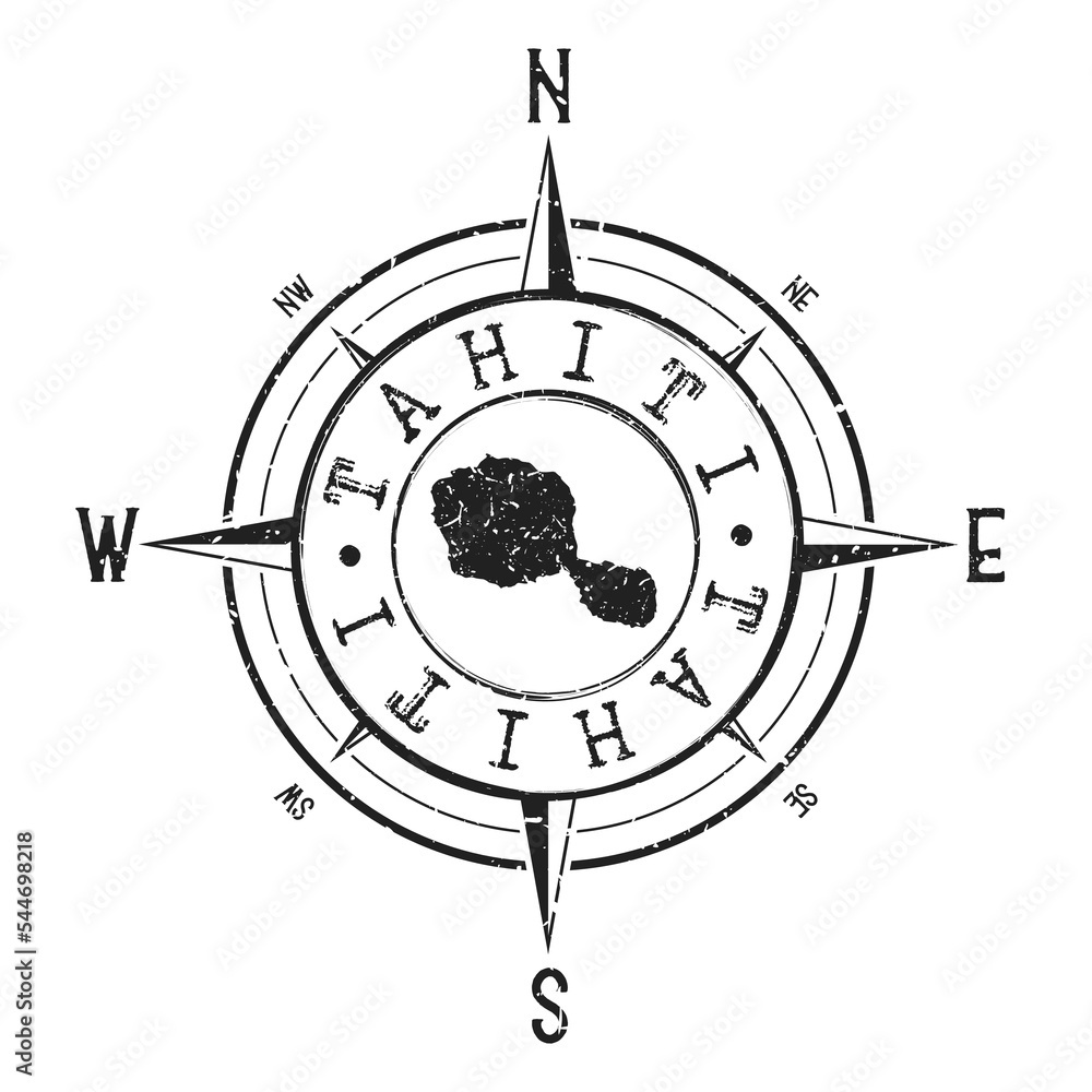 Tahiti, French Polynesia Stamp Map Compass Adventure. Illustration ...