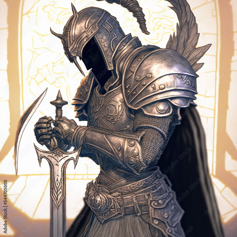 armored gothic fantasy knight in a dramatic pose, wearing an iron ...