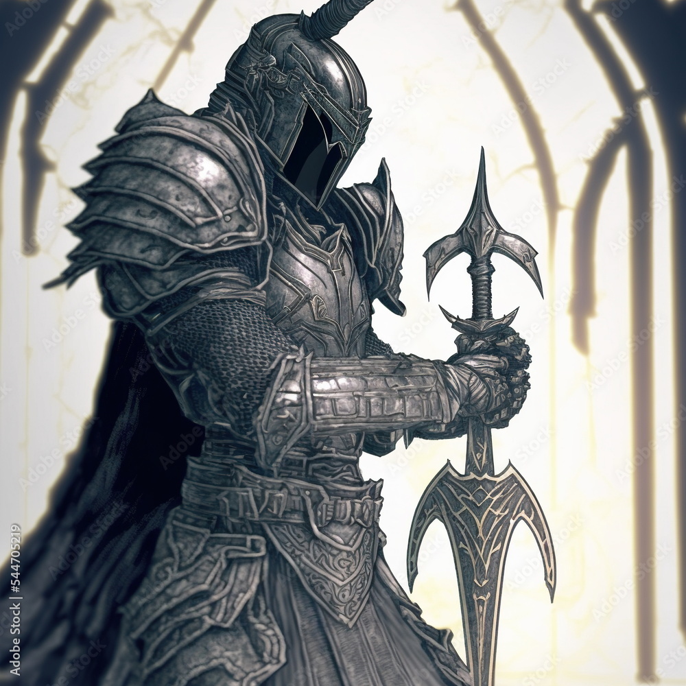 armored gothic fantasy knight in a dramatic pose, wearing an iron ...