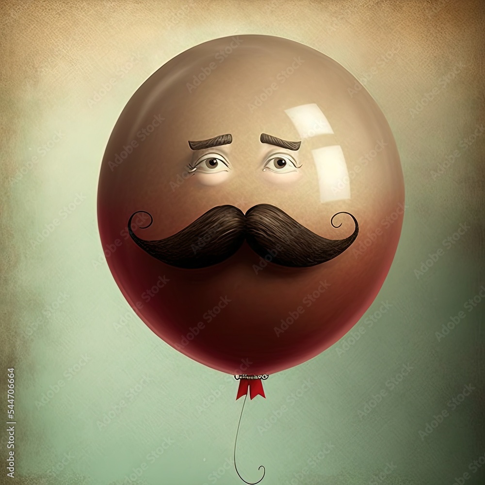 Centered, isolated, brown balloon with face and mustache, 3d object ...