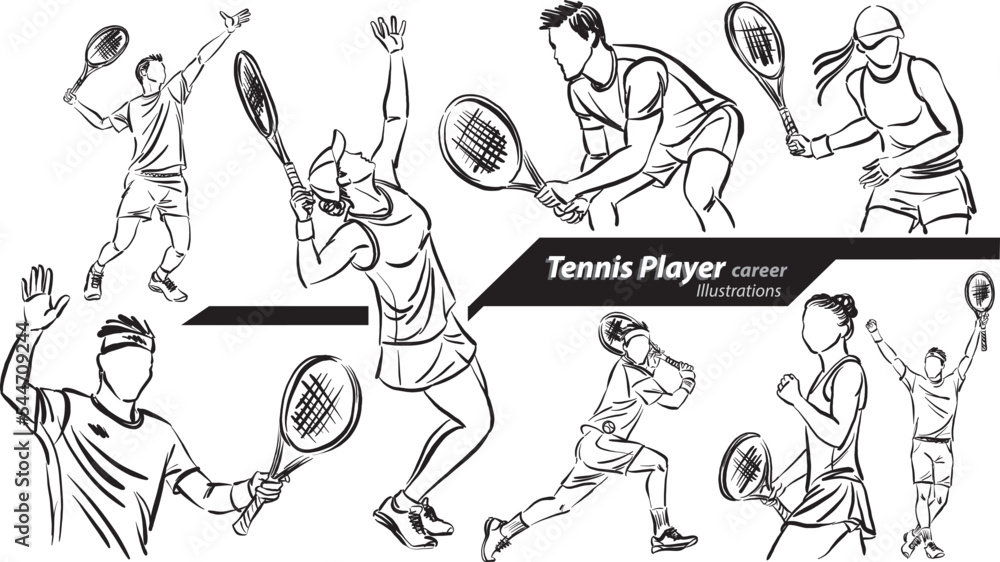 tennis player career profession work doodle design drawing vector ...