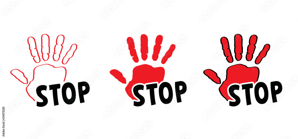 Stop. Red hands for Red hand day. Paint hand or handprint silhouette ...