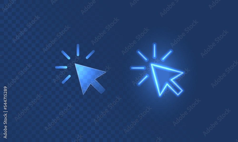 Cursor click here neon in light effect. Digital icon for navigation or ...