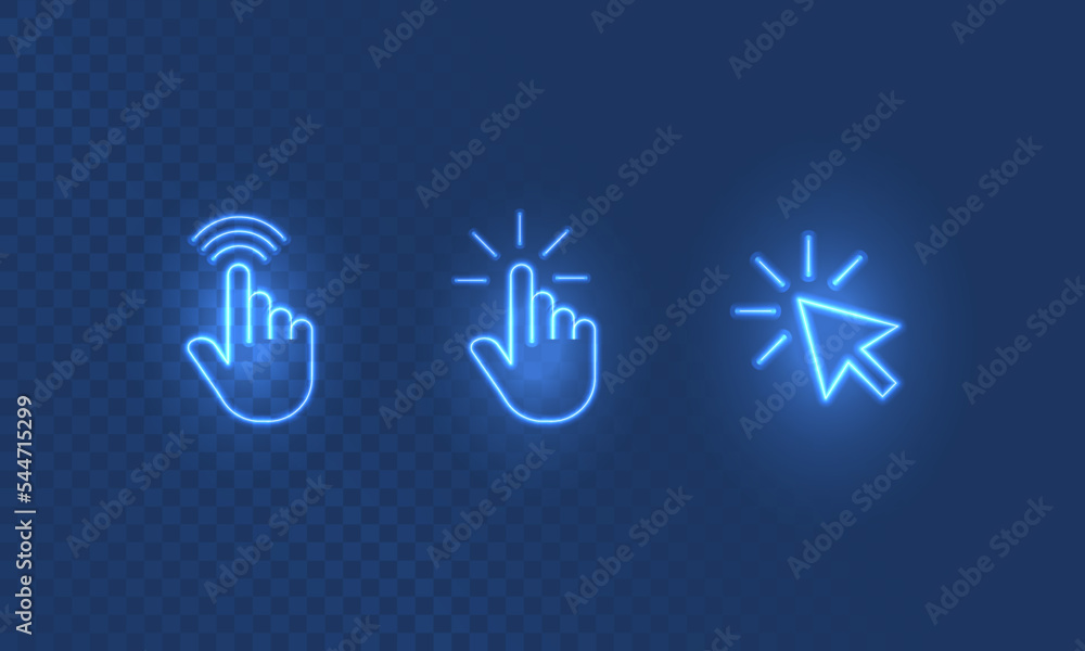 Click here of hand gesture in digital futuristic style on transparent ...