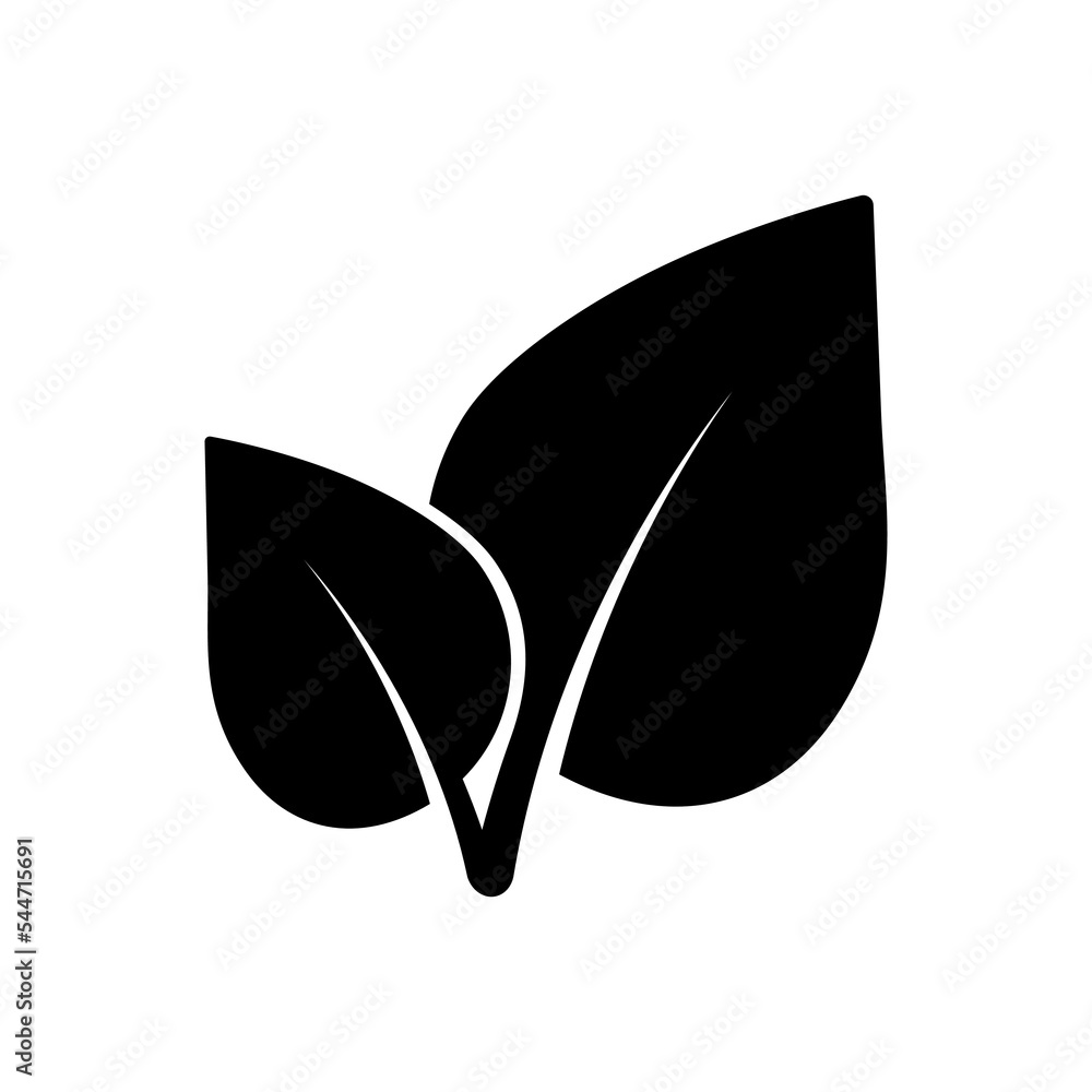Double leaf silhouette logo icon. Black line art symbols isolated on ...