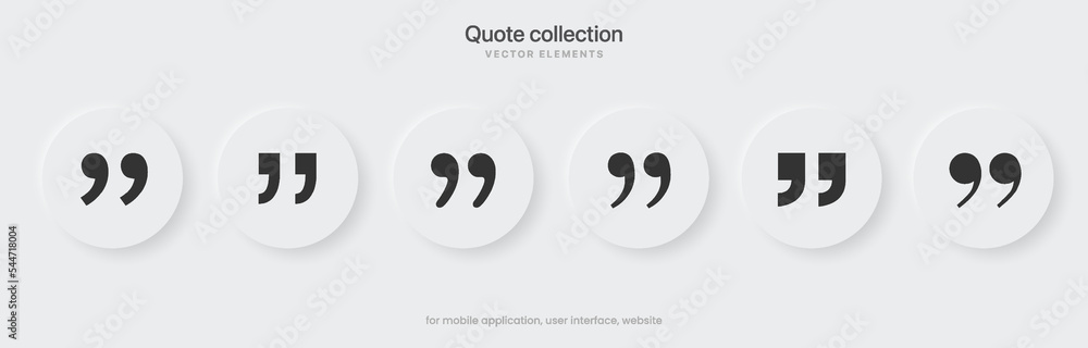 3d set of quote mark, quotes icon, sign, symbol, emblem. Ditto marks ...