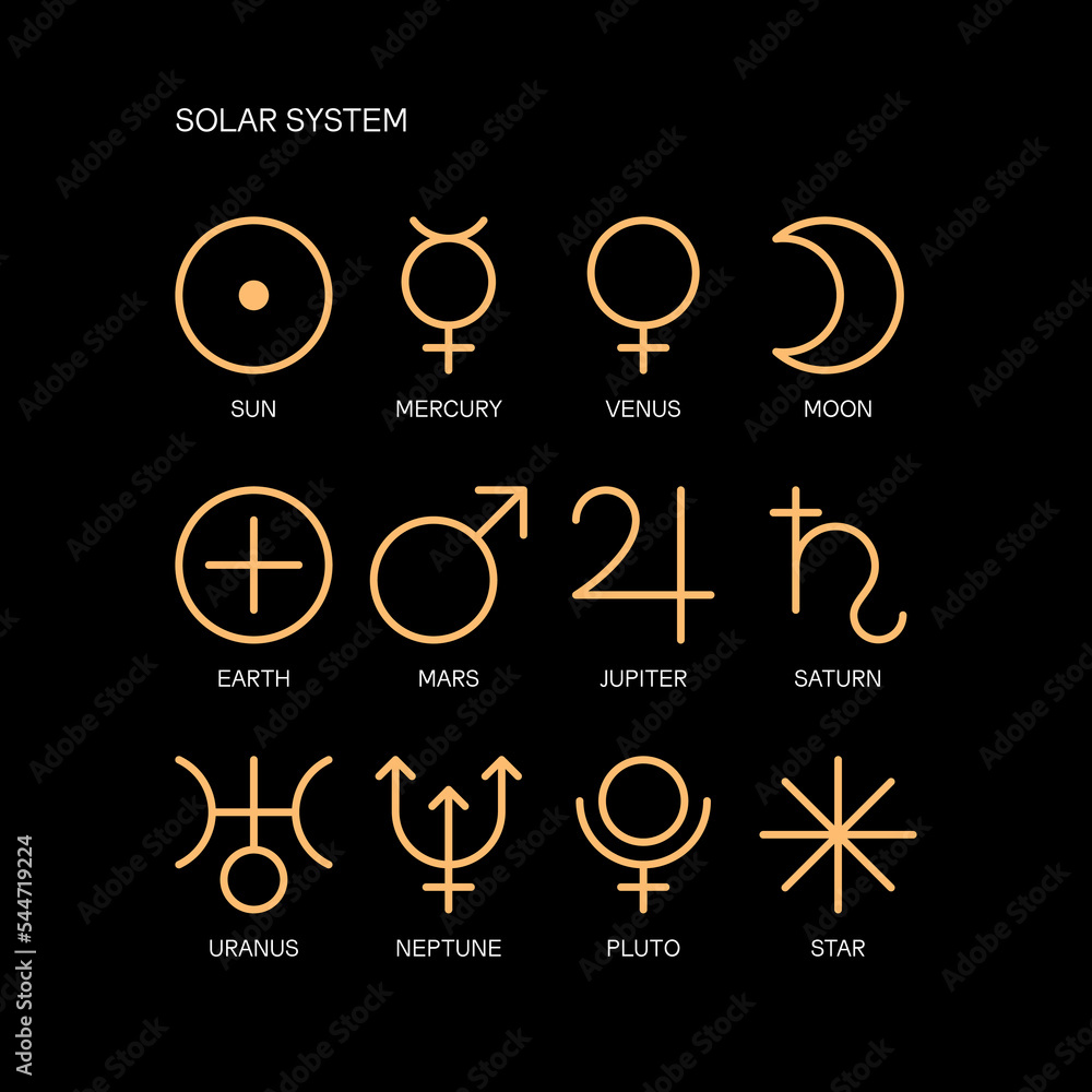 Solar system zodiac horoscope astrological thin line label linear ...