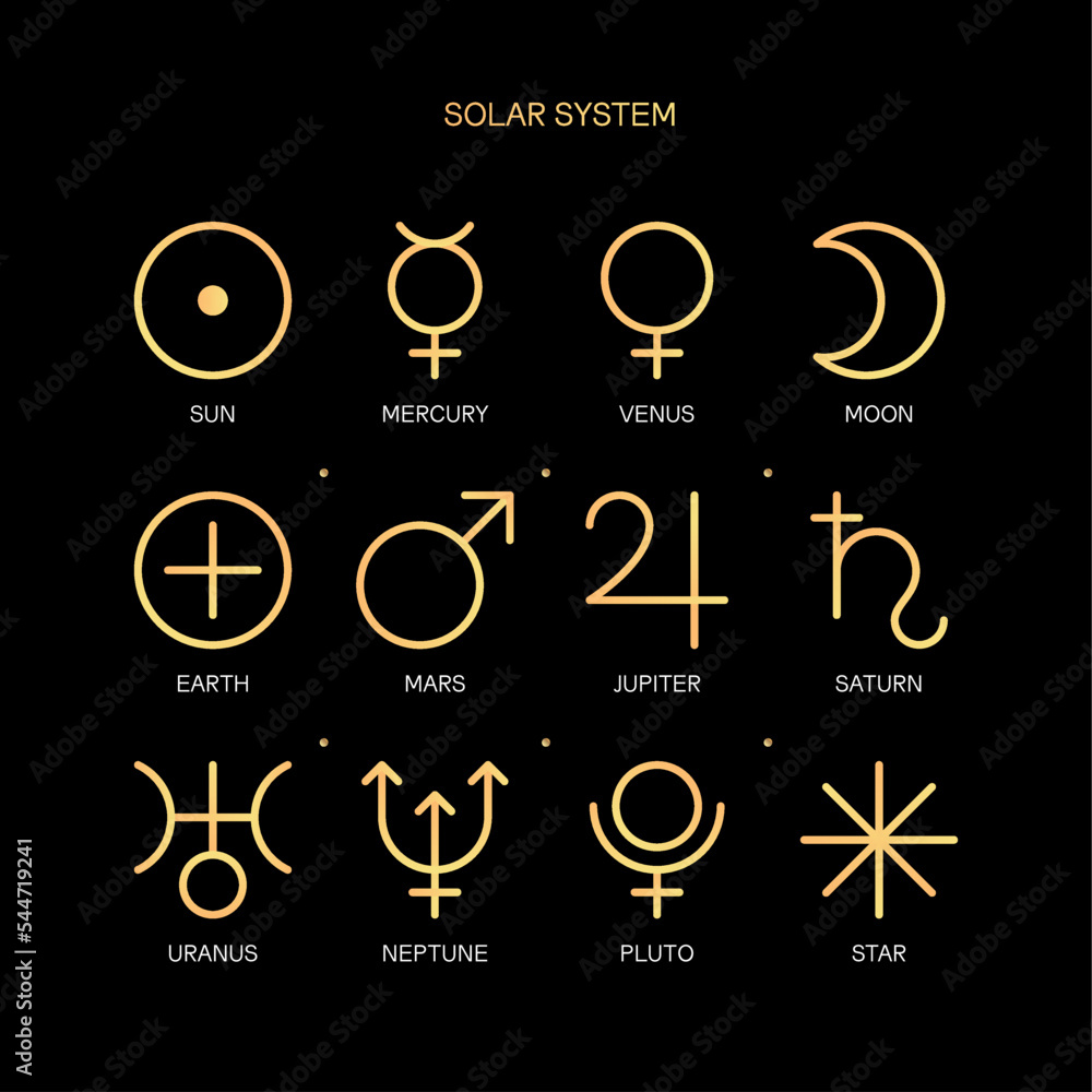 Solar system zodiac horoscope astrological thin line label linear ...