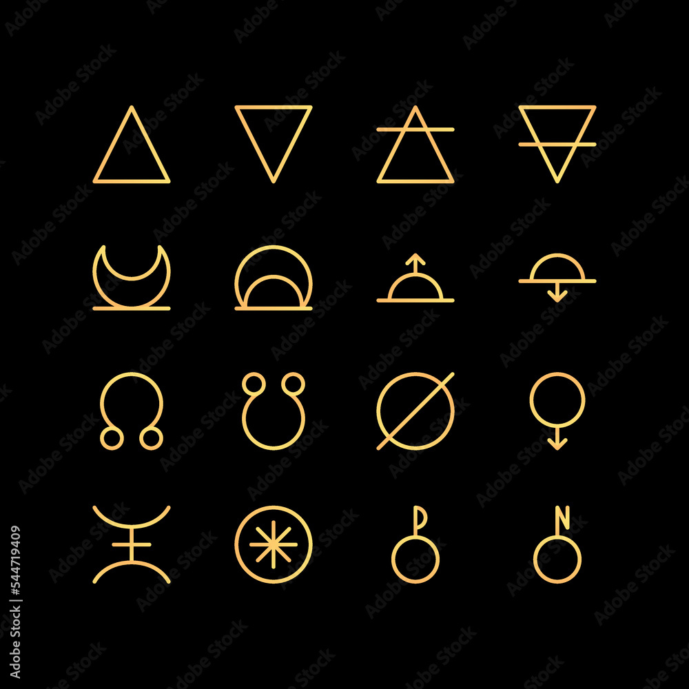 ASTROLOGY ELEMENTS zodiac horoscope thin line label linear design ...