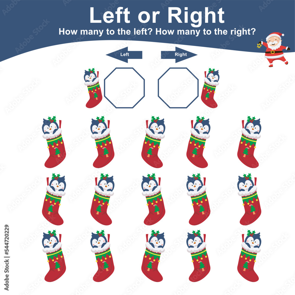 Educational worksheet for preschool kids. Left and right. Count how ...