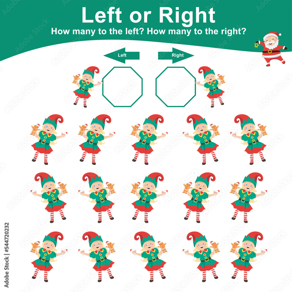 Educational worksheet for preschool kids. Left and right. Count how ...
