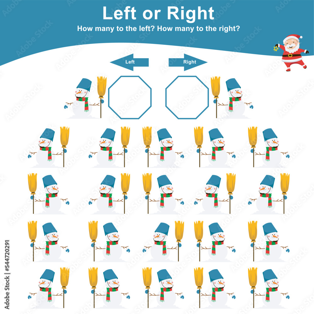 Educational worksheet for preschool kids. Left and right. Count how ...