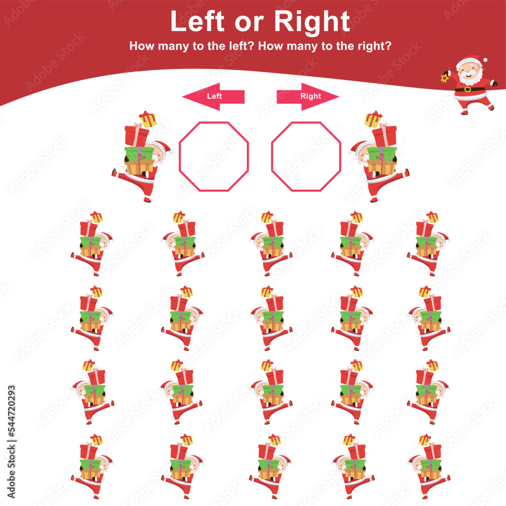 Educational worksheet for preschool kids. Left and right. Count how ...