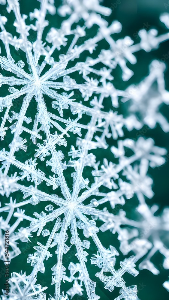 The snowflake crystal macro closeup is a magnified view of a single ...