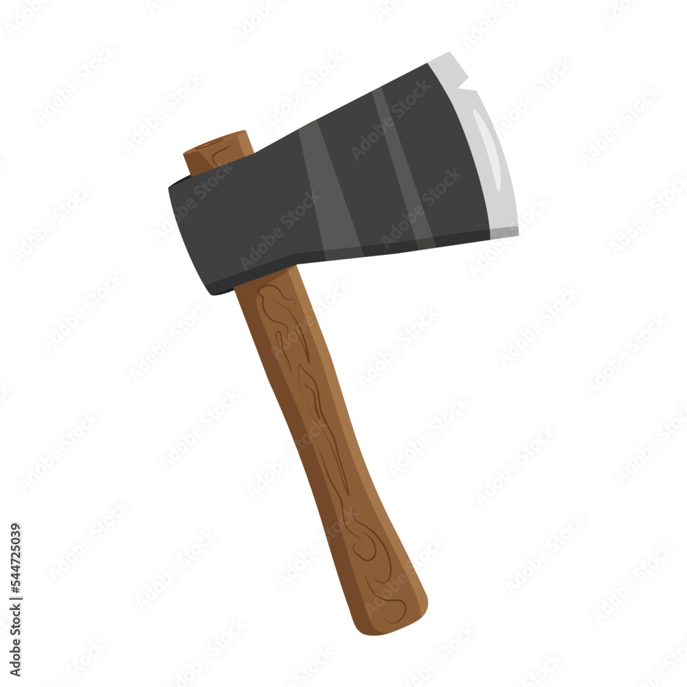 Axe in cartoon style. Wooden handle and sharp blade. Cutting tool ...