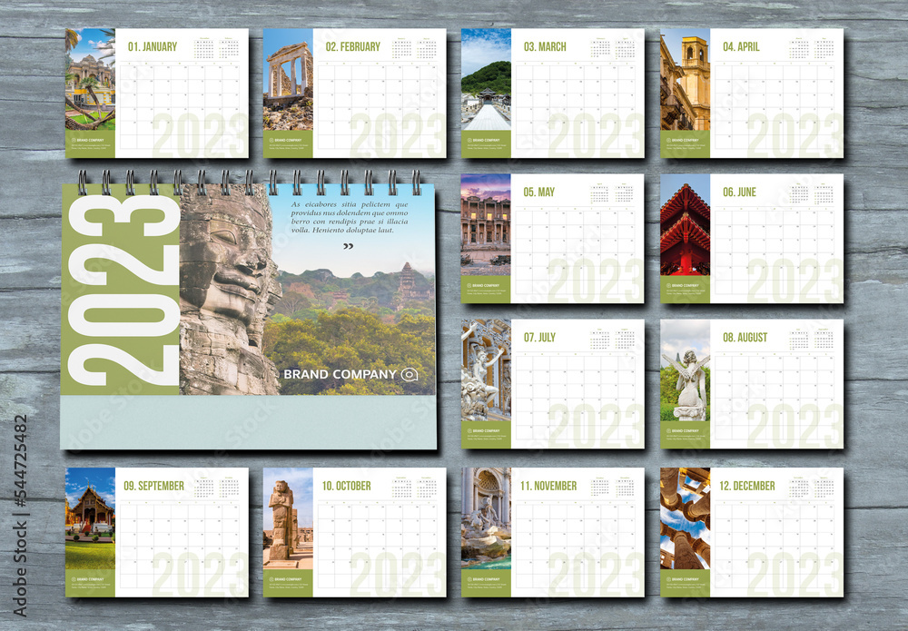 Landscape 2023 Calendar Layout Stock Template | Adobe Stock