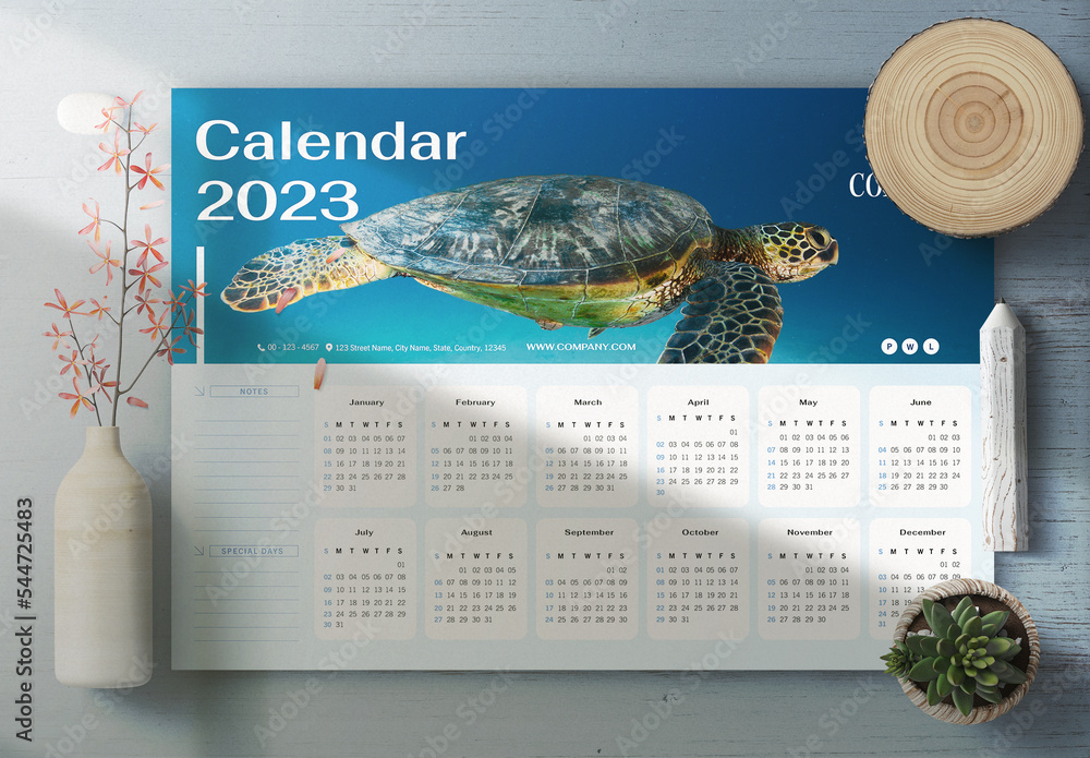 Landscape 2023 Calendar Layout Stock Template | Adobe Stock