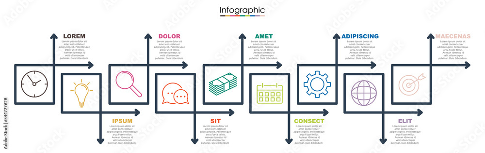 Vector infographic template with nine steps or options. Illustration ...