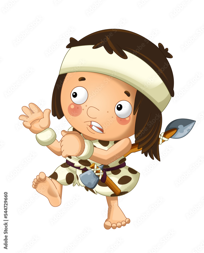 cartoon happy caveman barbarian warrior with spear isolated ...