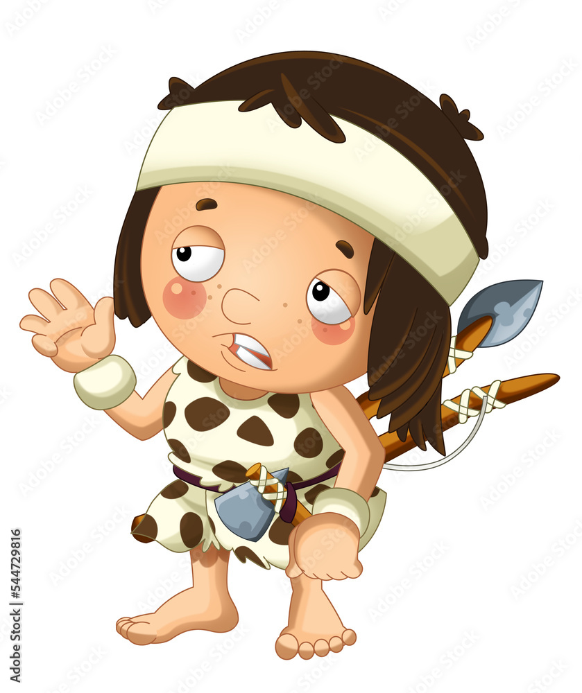 cartoon happy caveman barbarian warrior with spear isolated ...