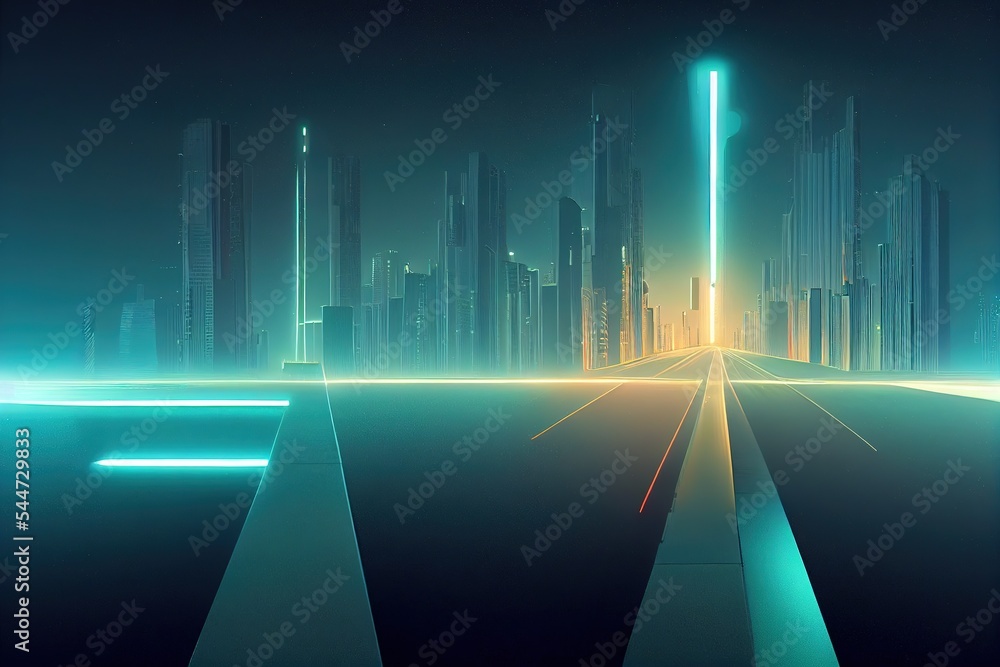 3d abstract neon background, glowing rectangular portal, vertical lines ...