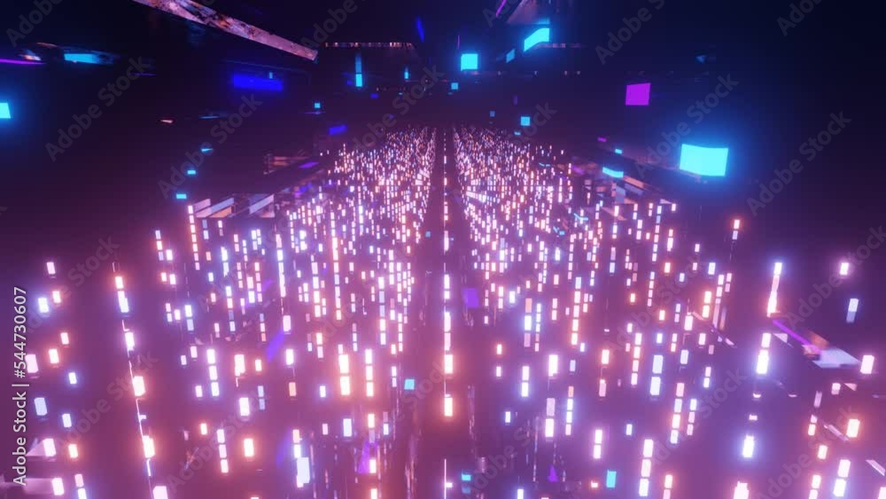 Data flow. Big data or blockchain digital space. Fly through hi-tech ...