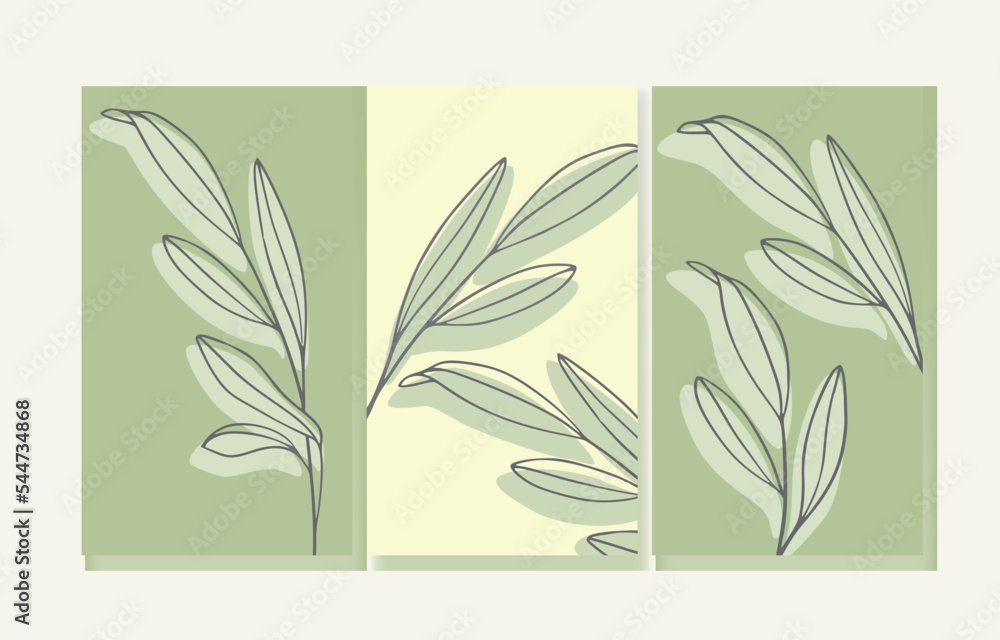 Sprig set background. Leaves outline floral silhoette design. Vector Eucalyptus leaves on green ...