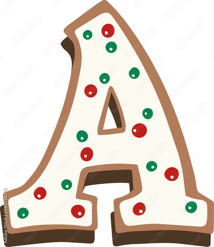 Christmas gingerbread in the shape of a letter A with white icing ...