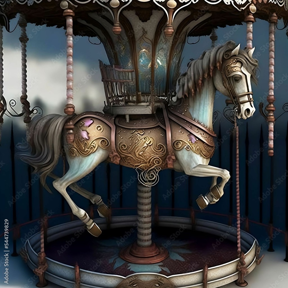 Unicorn Carousel Ride Seat | Created Using Midjourney and Photoshop Stock Illustration | Adobe Stock