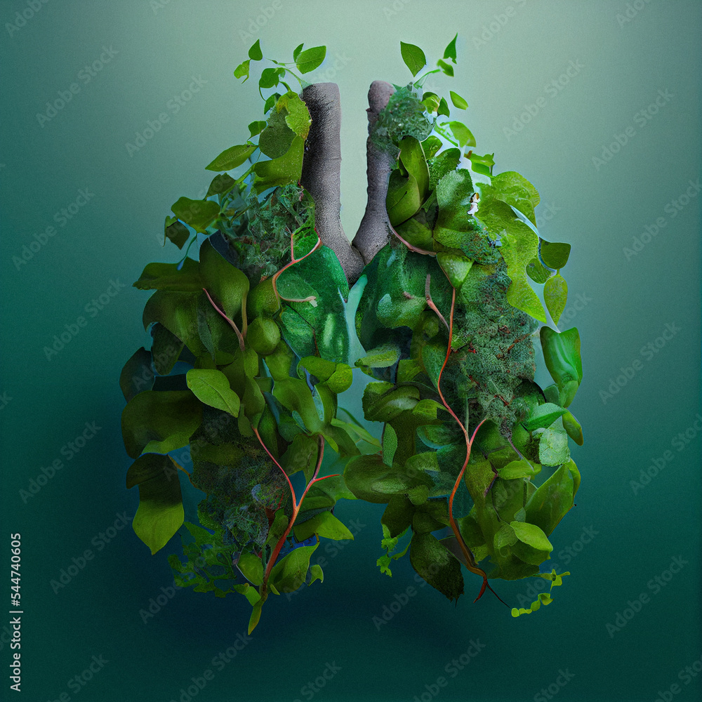 Illustration of human lungs formed from the plexus of various green ...