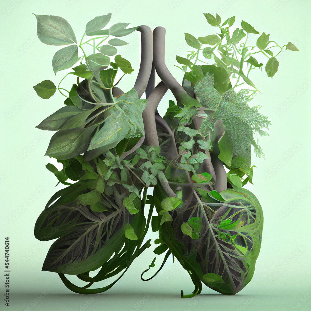 Illustration of human lungs formed from the plexus of various green ...