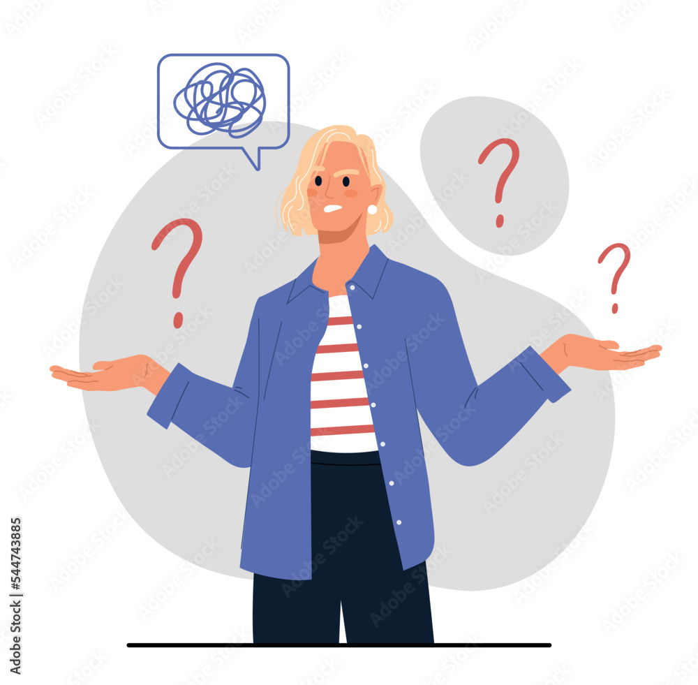 Woman shrugging concept. Young girl does not know answer to question ...