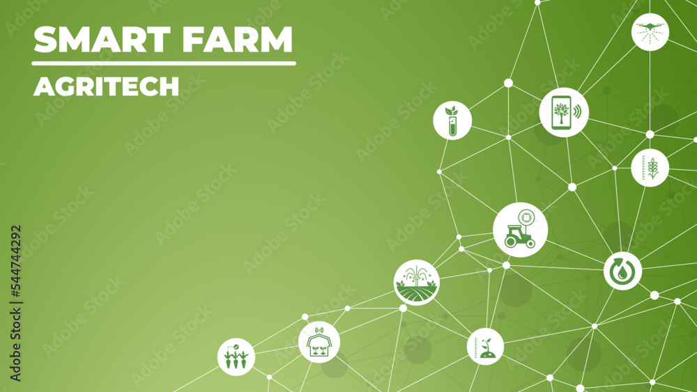 smart farm or agritech vector illustration. Banner with connected icons ...