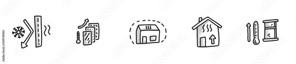 House heating system icon set, home insulation concept, insulating ...