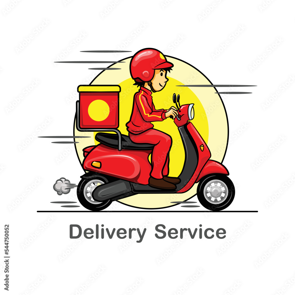Delivery Man Ride Scooter Cartoon style with outline Vector ...