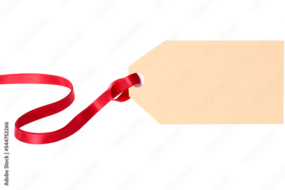 Plain gift tag with red ribbon isolated transparent background photo ...