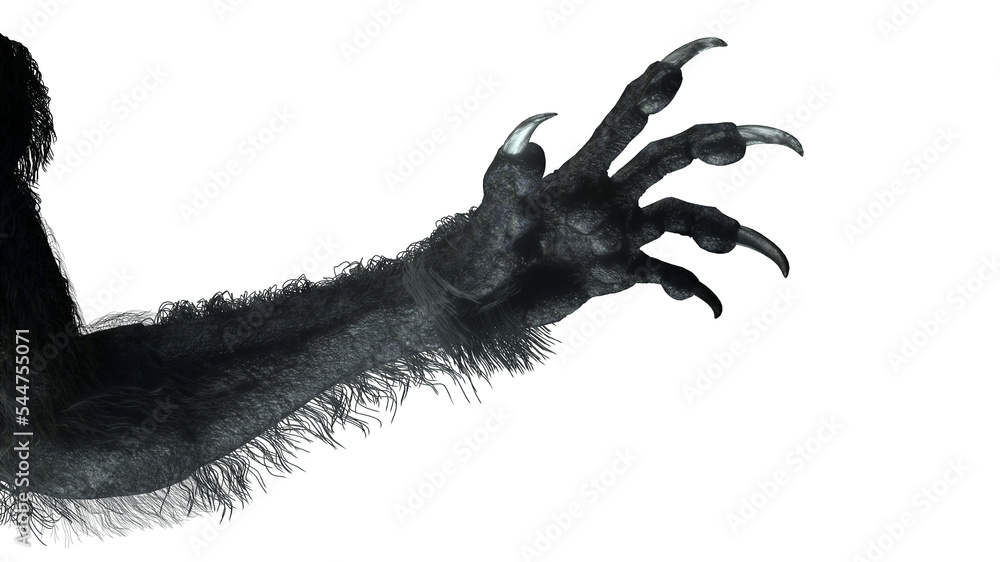 scary monster hand, furry werewolf paw for halloween background render ...