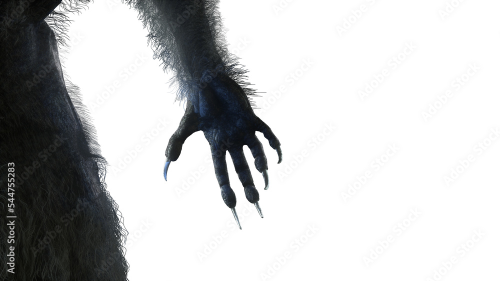 scary monster hand, furry werewolf paw for halloween background render ...