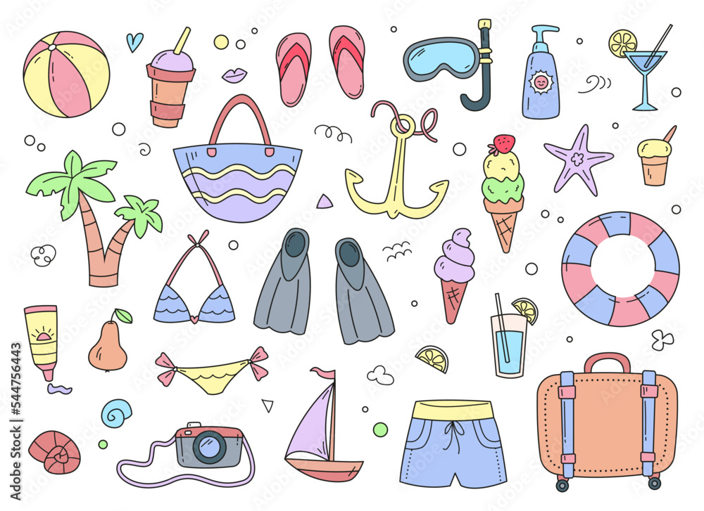 Summer holiday set, wardrobe items for traveling and relaxing on the ...