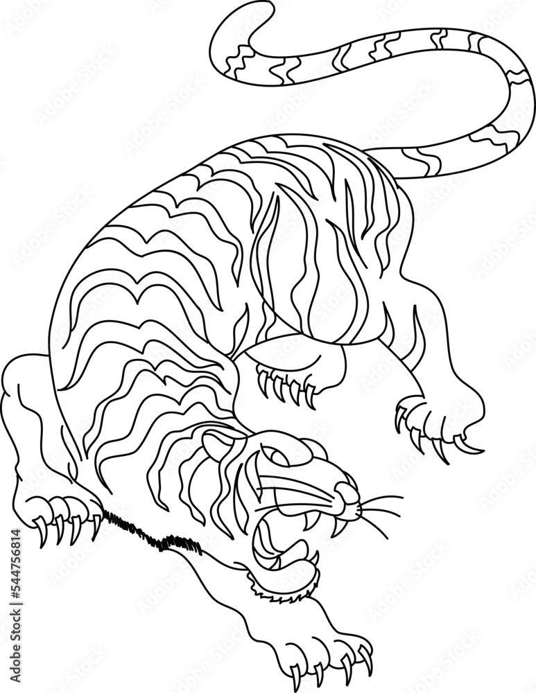 Outline and doodle art Tiger vector is on white background.Drawing ...